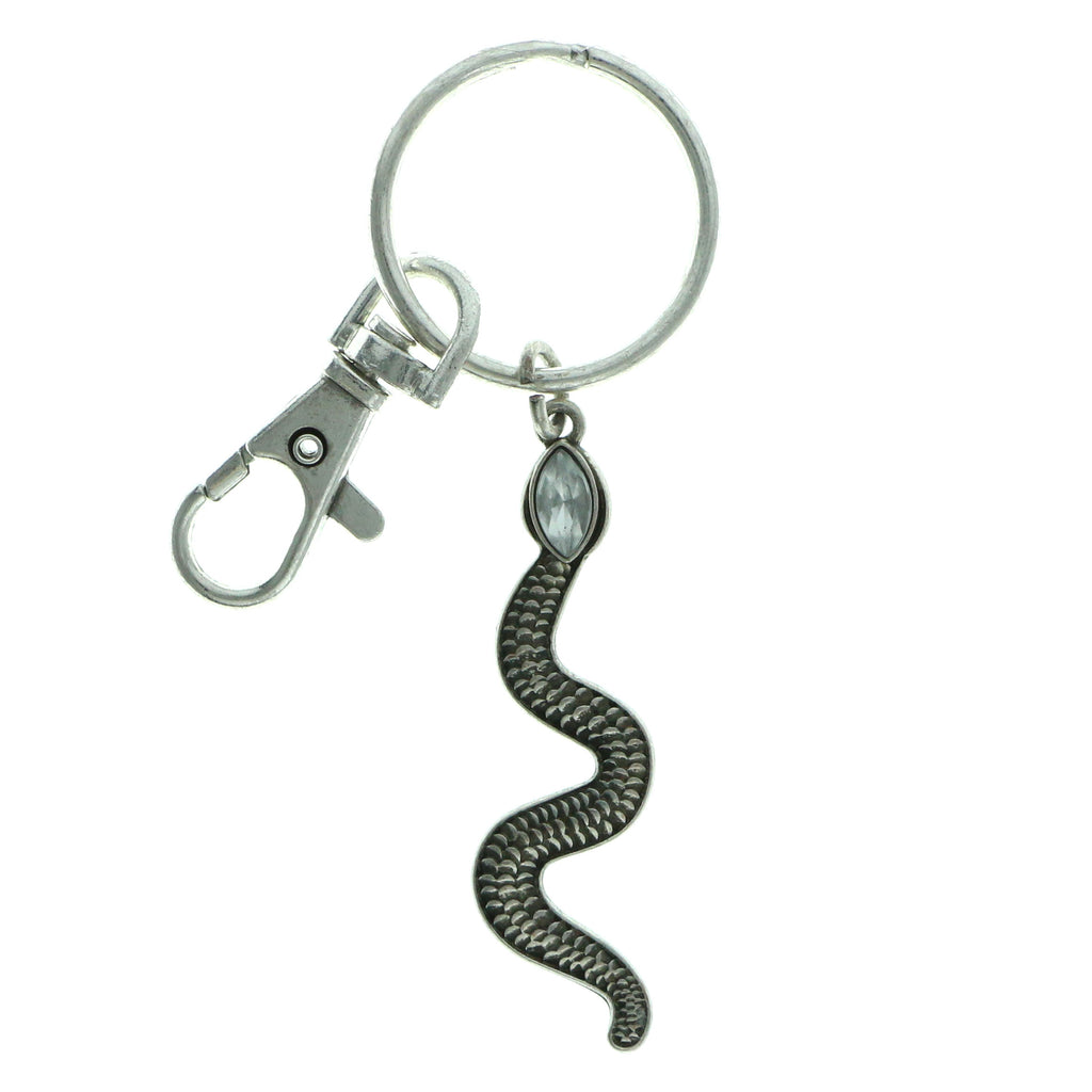 Snake Split-Ring-Keychain With Crystal Accents Silver-Tone & Clear Col ...